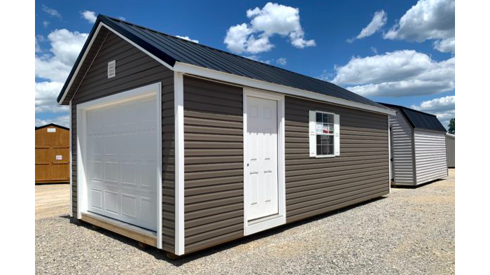 exterior of brown and white 12×24 storage building for sale at KY and ...