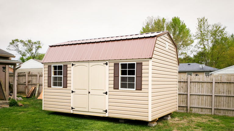 pink roofed high barn large shed for sale - Esh's Utility Buildings