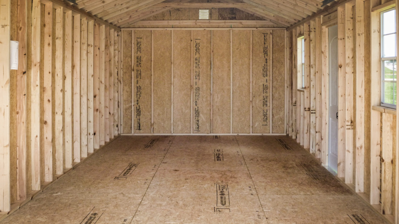 interior of prefab 2 car detached garage for sale - Esh's Utility Buildings