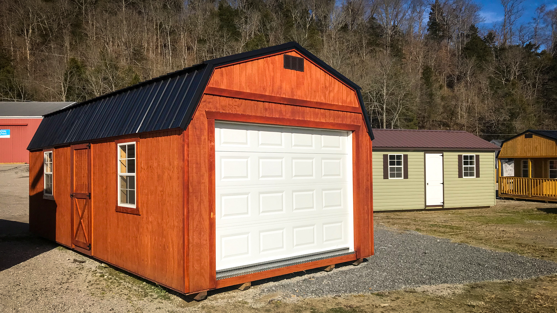 exterior of orange single-car garage size for sale - Esh's Utility ...