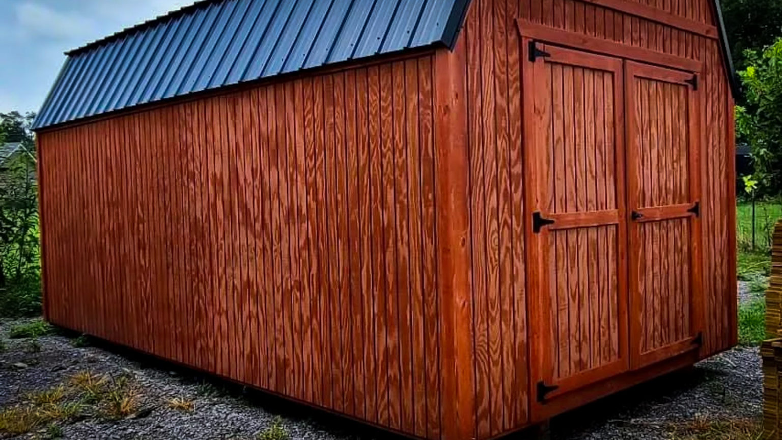 red shed stained wood siding - Esh's Utility Buildings